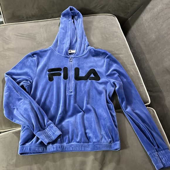 Fila | Tops | Fila Velvet Hoodie Elastic Waist And Wrist Pockets Size | Poshmark
